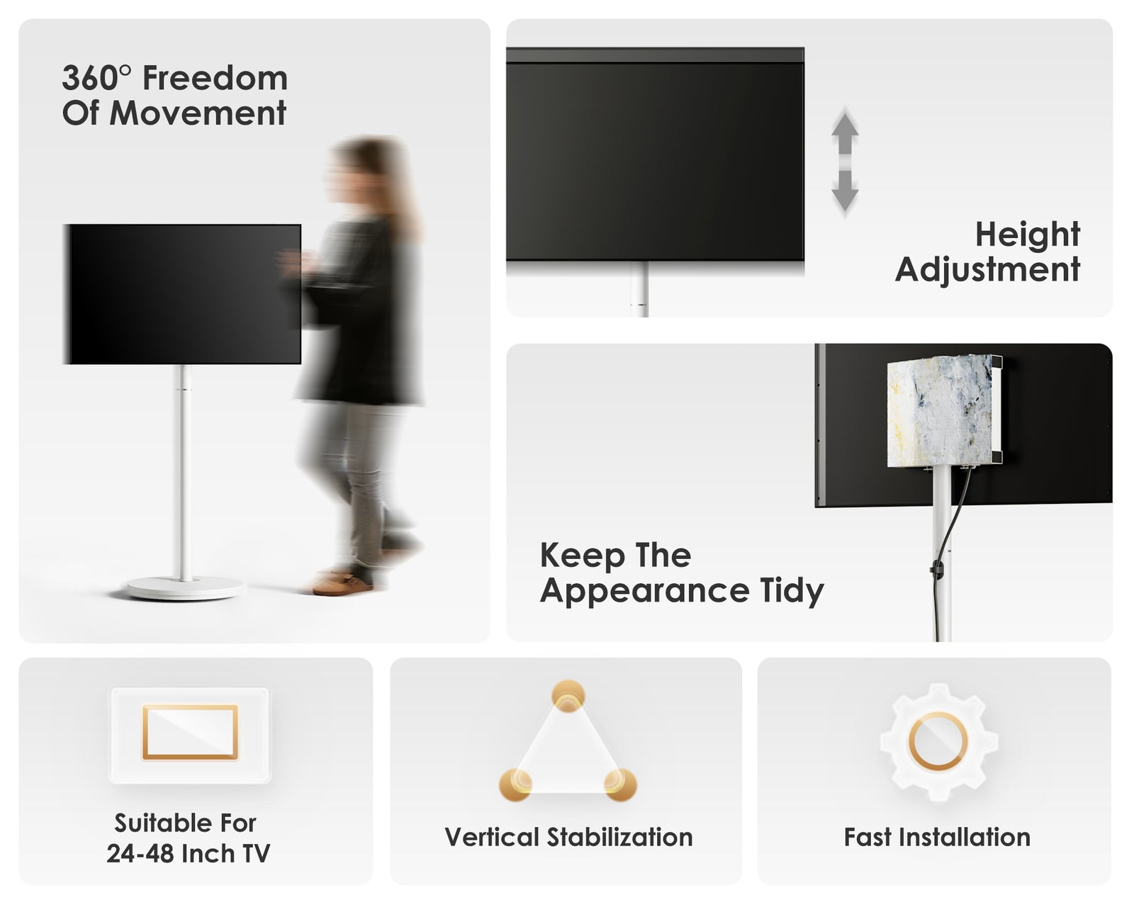 Floor TV Stand With Wheels Master Serie ™ 2nd 24-48 Inch
